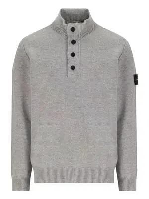 Stone Island Button-up High-neck Sweater - Grey