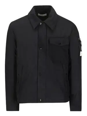 Stone Island 4100022 Logo-patch Button-up Jacket - Black