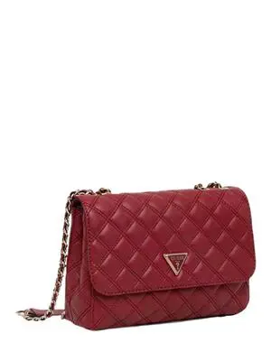 Guess Quilted Shoulder Bag With Chain Strap - Red