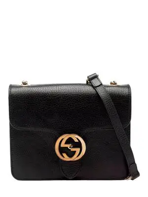 Gucci Calfskin Leather Interlocking G Crossbody Bag - Black