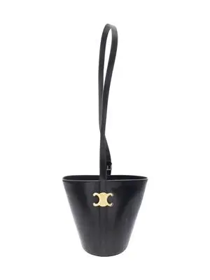 Celine Leather Triomphe Bucket Bag - Black