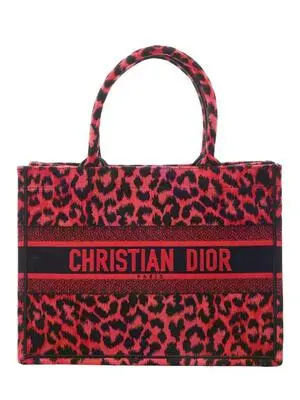 Dior Christian Dior Embroidered Canvas Leopard Book Tote Bag Red