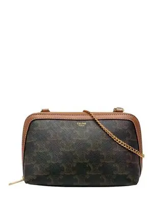 Celine Triomphe Coated Canvas Clutch On Chain Crossbody Bag - Brown