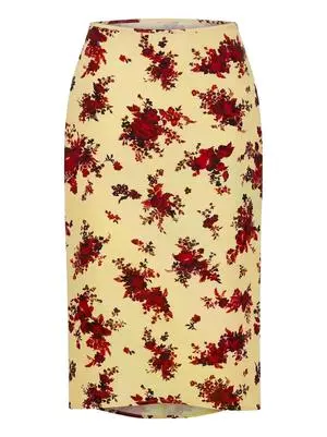 JIL SANDER Floral Print Pencil Midi Skirt - Yellow