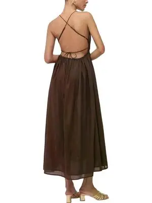 OTTOD'AME Plunging Cross-back Maxi Dress - Brown