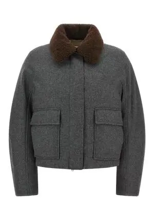 Brunello Cucinelli Shearling Collar Cropped Jacket - Grey