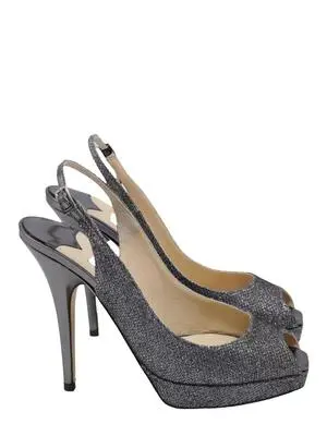 JIMMY CHOO Glitter Peep-toe Slingback Pumps - Grey