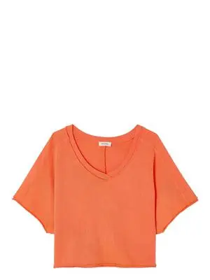 American Vintage American Vintage Vibetown Raw-Edge V-Neck T-Shirt Orange
