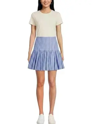 GANNI Tiered Mini Skirt With Vertical Stripe Pattern Blue