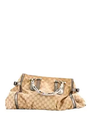 Gucci Pop Bamboo Tote Gg Canvas Large Satchel - Brown