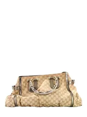 Gucci Pop Bamboo Tote Gg Canvas Large Satchel - Brown