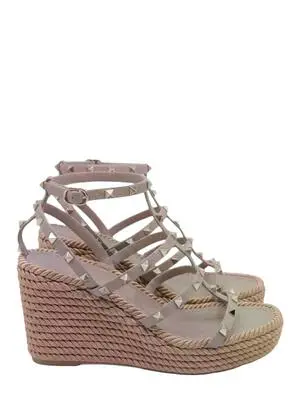 Valentino Garavani Rockstud Torchon Espadrille Wedge Sandals - Neutrals