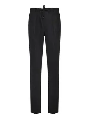 MANDELLI Drawstring-waist Pleated Trousers - Black