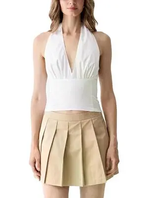 Guess Shirred Halterneck Top - White