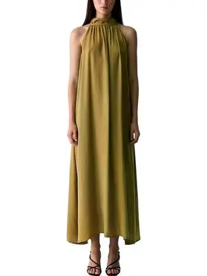 VICOLO Halterneck Pleated Maxi Dress - Green