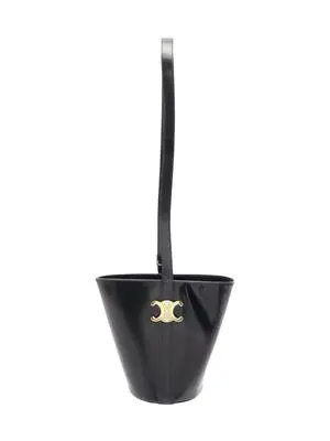 Celine Leather Triomphe Bucket Bag - Black