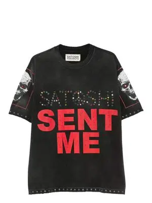 SATOSHI NAKAMOTO Stud-embellished Skull-print T-shirt - Black