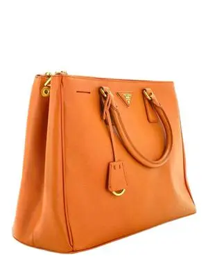 Prada Lux Saffiano Leather Double Zip Tote Bag - Orange