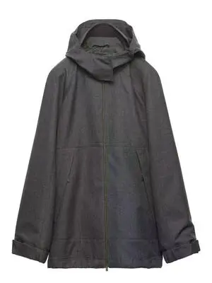 Prada Mélange Hopsack Wool Jacket With Detachable Hood - Grey