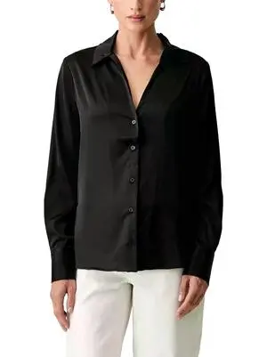 Guess Satin-finish Long Sleeve Shirt - Black