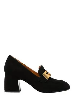 LINDA BAUMANN Logo Plaque Block Heel Loafers - Black