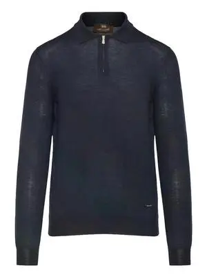 MANDELLI Half-zip Polo Sweater - Blue