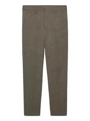 Prada Houndstooth Check Wool Slim Fit Trousers - Neutrals