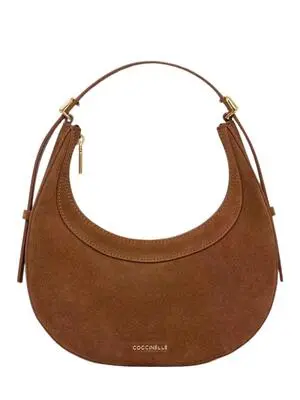 COCCINELLE Mini Whisper Suede Crescent Shoulder Bag Brown