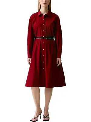 Dkny Belted Midi Shirt Dress - Red
