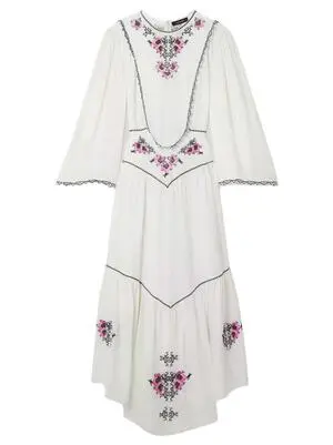 Isabel Marant Étoile Sonia Embroidered Pleated Dress - White