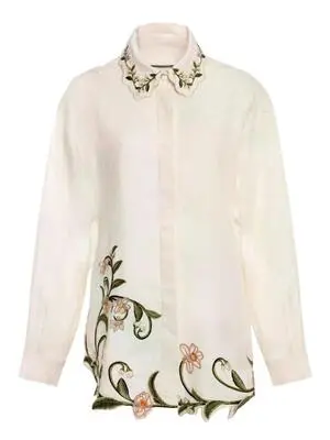 Agua Bendita Floral Embroidered Linen Shirt - Neutrals