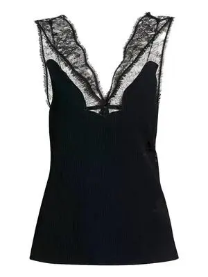 Givenchy Lace-paneled Plissé-crepe Top - Black