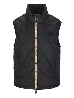 Burberry Diamond-quilted Gilet With Check Trim - Black