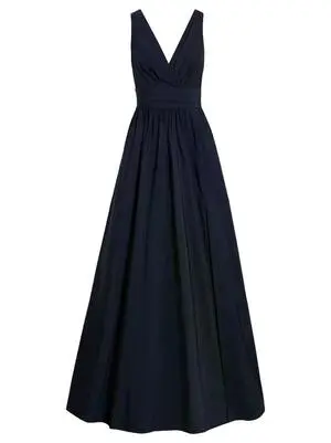 Marchesa Draped Taffeta Maxi Gown - Blue