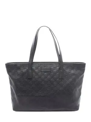 Gucci Leather Debossed Gg Logo Tote Bag - Black