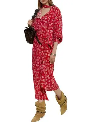 Isabel Marant Étoile Floral-print Tie-neck Long-sleeve Blouse - Red