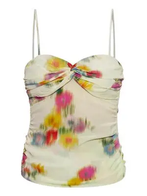 MARANT ETOILE Floral Print Ruched Sweetheart Neck Top - Neutrals