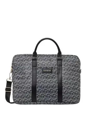 Guess Geometric Pattern Logo Patch Laptop Bag - Grey