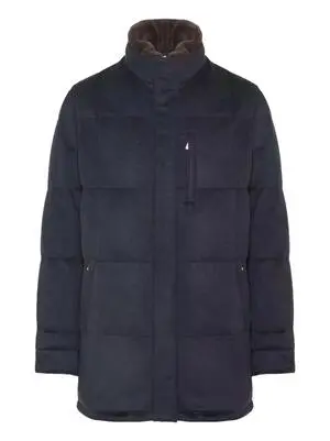 MANDELLI Padded Shearling-trim Coat - Blue