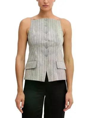 Sisley Pinstriped Sleeveless Square Neck Top - Grey
