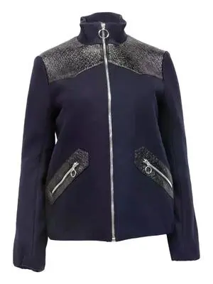 Maje Cracked-effect Panel Biker Jacket - Blue