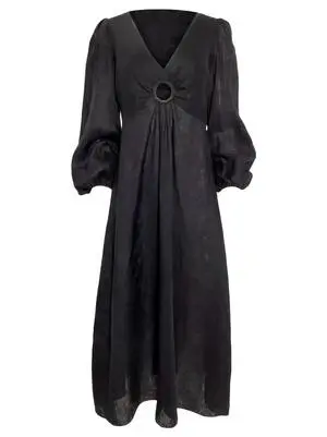 Zimmermann Ring-detail Balloon Sleeve Midi Dress - Black