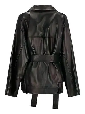Khaite Belted Oversized Leather Jacket - Black