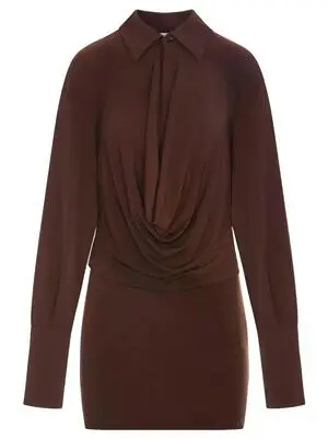 Andamane The Attico Lilia Draped Long Sleeve Dress - Brown