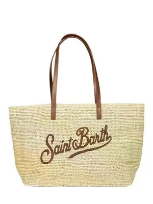 MC2 SAINT BARTH Raffia Tote Bag With Logo Embroidery - Neutrals