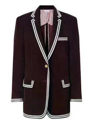 Thom Browne Corduroy Coat With Stripe Trim - Red