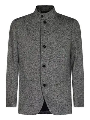 LARDINI Herringbone Pattern Wool-blend Jacket - Grey