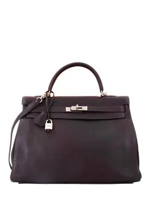 Hermès Kelly Handbag In Togo Leather With Brushed Palladium Hardware - Brown
