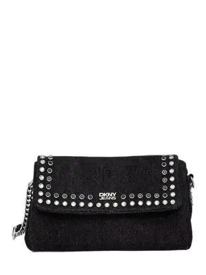 Dkny Stud-embellished Denim Shoulder Bag - Black