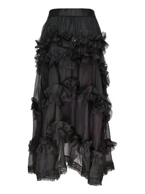 RENLI SU Ruffled Silk Midi Skirt - Black